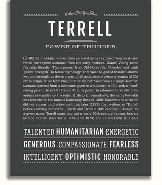Terrell Personalized Name Meaning Art Prints – Name Stories
