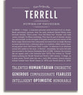 Terrell Personalized Name Meaning Art Prints – Name Stories
