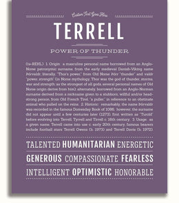 Terrell Personalized Name Meaning Art Prints – Name Stories
