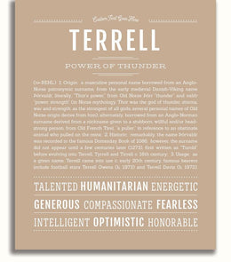 Terrell Personalized Name Meaning Art Prints – Name Stories