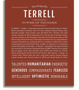 Terrell Personalized Name Meaning Art Prints – Name Stories