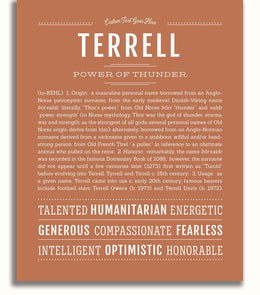 Terrell Personalized Name Meaning Art Prints – Name Stories