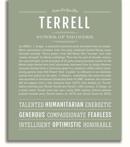 Terrell Personalized Name Meaning Art Prints – Name Stories
