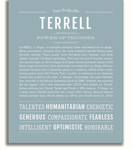 Terrell Personalized Name Meaning Art Prints – Name Stories
