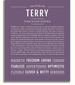 Terry Personalized Name Meaning Art Prints – Name Stories