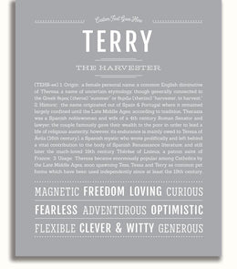 Terry Personalized Name Meaning Art Prints – Name Stories