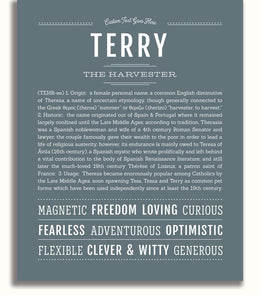 Terry Personalized Name Meaning Art Prints – Name Stories