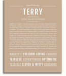 Terry Personalized Name Meaning Art Prints – Name Stories