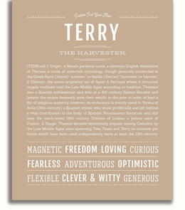 Terry Personalized Name Meaning Art Prints – Name Stories