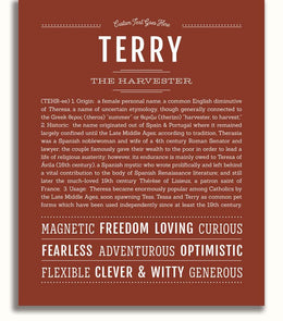 Terry Personalized Name Meaning Art Prints – Name Stories