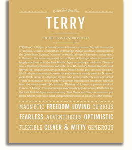 Terry Personalized Name Meaning Art Prints – Name Stories