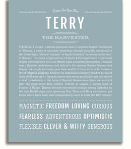 Terry Personalized Name Meaning Art Prints – Name Stories
