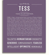 Tess Personalized Name Meaning Art Prints – Name Stories
