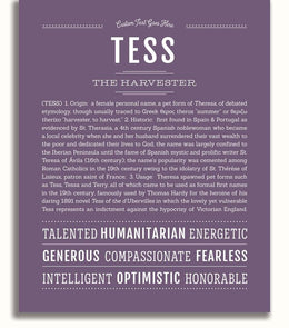 Tess Personalized Name Meaning Art Prints – Name Stories