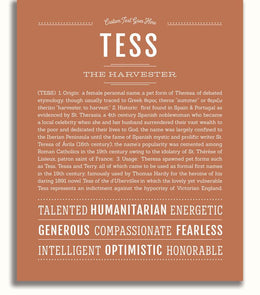 Tess Personalized Name Meaning Art Prints – Name Stories