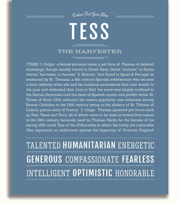 Tess Personalized Name Meaning Art Prints – Name Stories