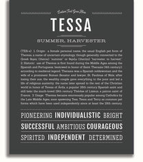 Tessa Personalized Name Meaning Art Prints – Name Stories