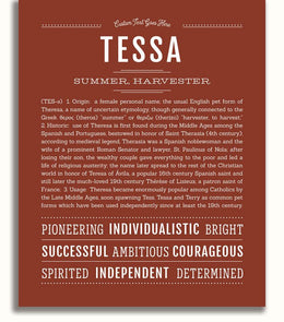 Tessa Personalized Name Meaning Art Prints – Name Stories