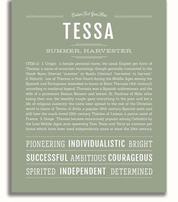 Tessa Personalized Name Meaning Art Prints – Name Stories
