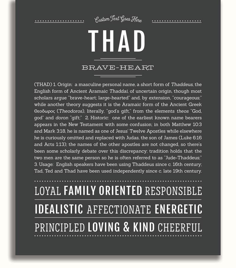 Thad Personalized Name Meaning Art Prints – Name Stories