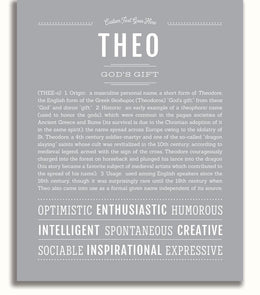 Theo Personalized Name Meaning Art Prints – Name Stories