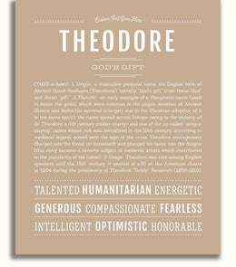 Theodore Personalized Name Meaning Art Prints – Name Stories