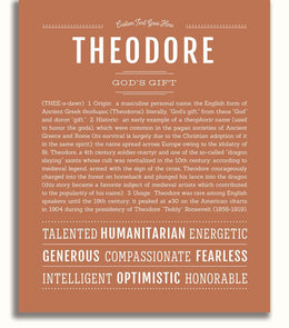 Theodore Personalized Name Meaning Art Prints – Name Stories