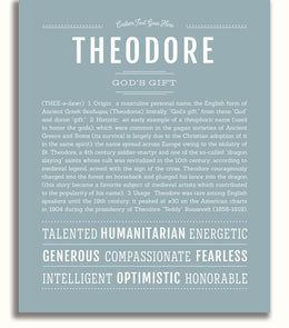 Theodore Personalized Name Meaning Art Prints – Name Stories