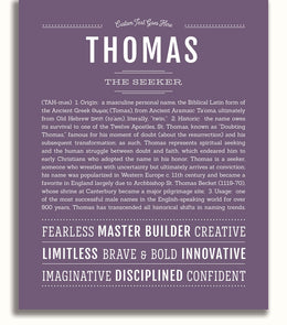 Thomas Personalized Name Meaning Art Prints – Name Stories