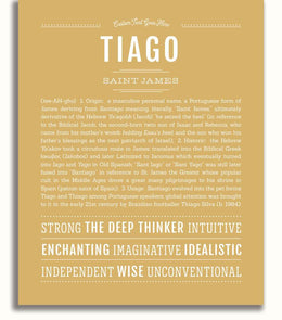 Tiago Personalized Name Meaning Art Prints – Name Stories