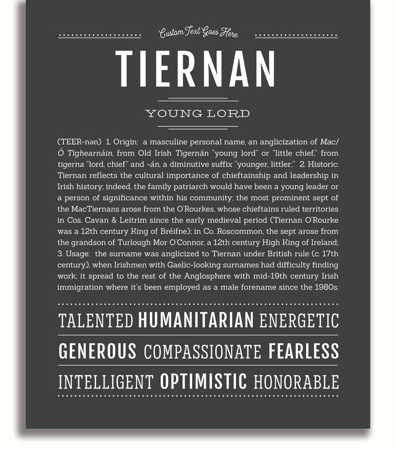 Tiernan Personalized Name Meaning Art Prints – Name Stories
