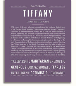 Tiffany Personalized Name Meaning Art Prints – Name Stories