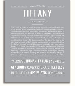 Tiffany Personalized Name Meaning Art Prints – Name Stories