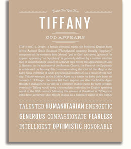 Tiffany Personalized Name Meaning Art Prints – Name Stories