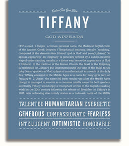 Tiffany Personalized Name Meaning Art Prints – Name Stories