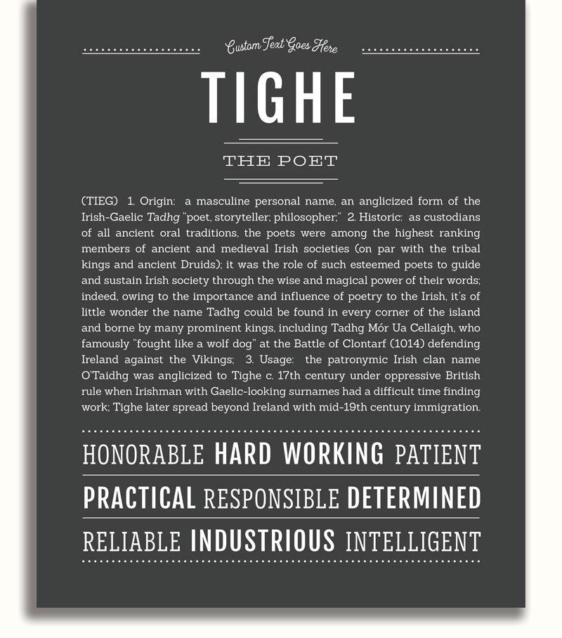 Tighe Personalized Name Meaning Art Prints – Name Stories
