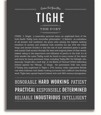 Tighe Personalized Name Meaning Art Prints – Name Stories