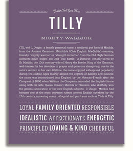 Tilly Personalized Name Meaning Art Prints – Name Stories