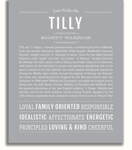 Tilly Personalized Name Meaning Art Prints – Name Stories