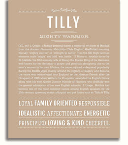 Tilly Personalized Name Meaning Art Prints – Name Stories