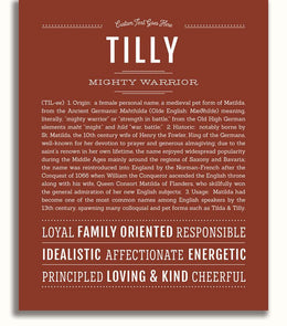 Tilly Personalized Name Meaning Art Prints – Name Stories