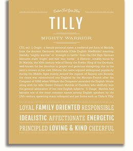 Tilly Personalized Name Meaning Art Prints – Name Stories