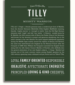 Tilly Personalized Name Meaning Art Prints – Name Stories