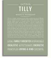 Tilly Personalized Name Meaning Art Prints – Name Stories