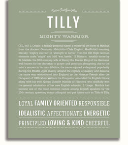 Tilly Personalized Name Meaning Art Prints – Name Stories