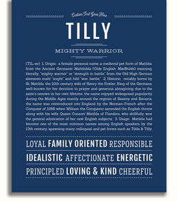 Tilly Personalized Name Meaning Art Prints – Name Stories