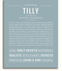 Tilly Personalized Name Meaning Art Prints – Name Stories
