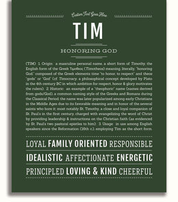 Tim Personalized Name Meaning Art Prints – Name Stories