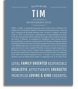 Tim Personalized Name Meaning Art Prints – Name Stories
