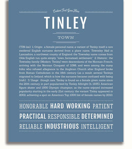Tinley Personalized Name Meaning Art Prints – Name Stories